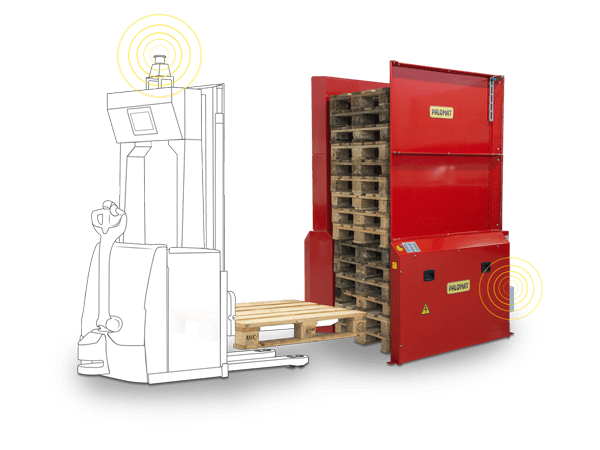 Palomat AGV intergates with Autonomous Forklifts for Safety and Efficiency.